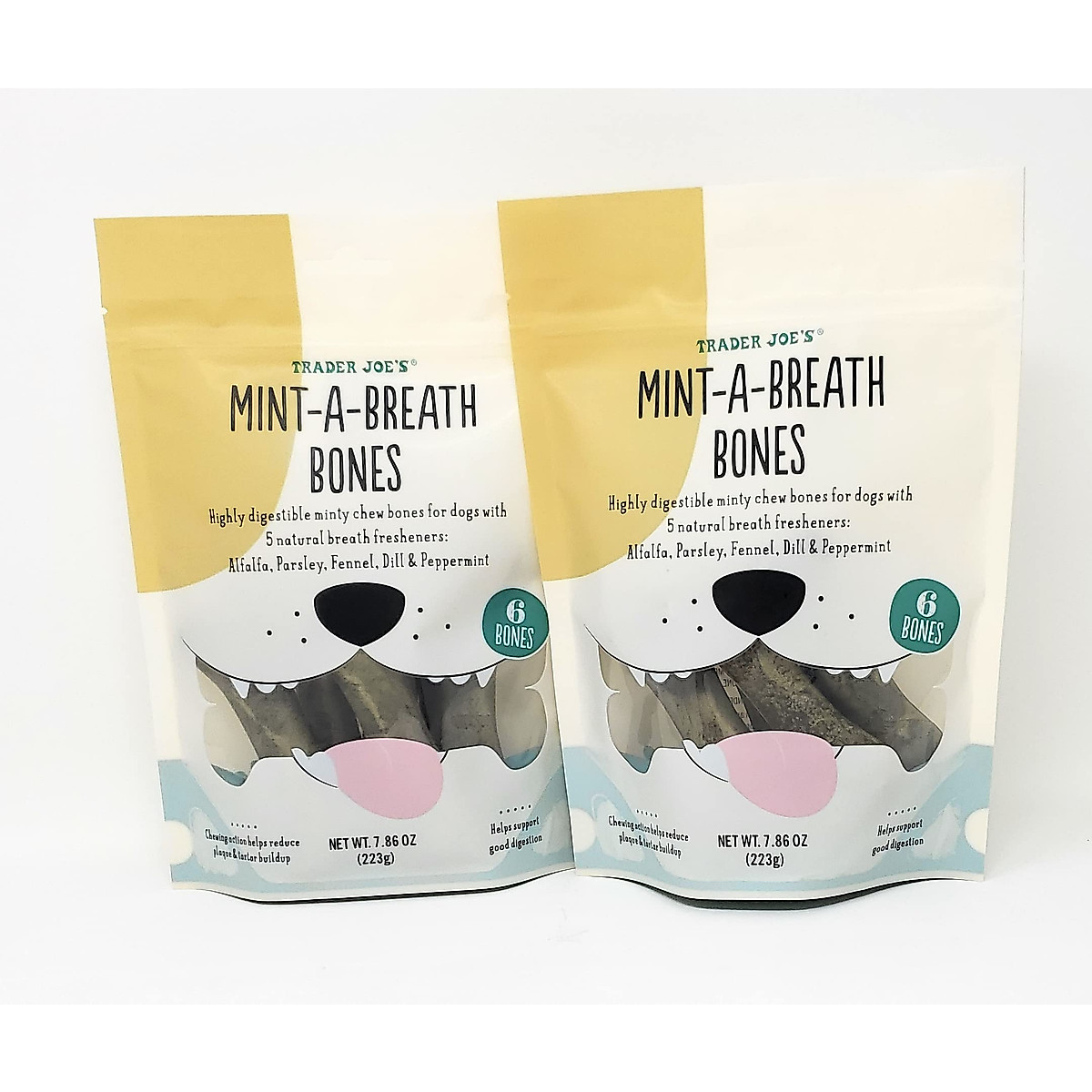 Trader Joe's Mint-A-Breath Minty Bones (6 Bones) for Dogs Net Wt. 7.86 Oz (223g) - Pack of 2