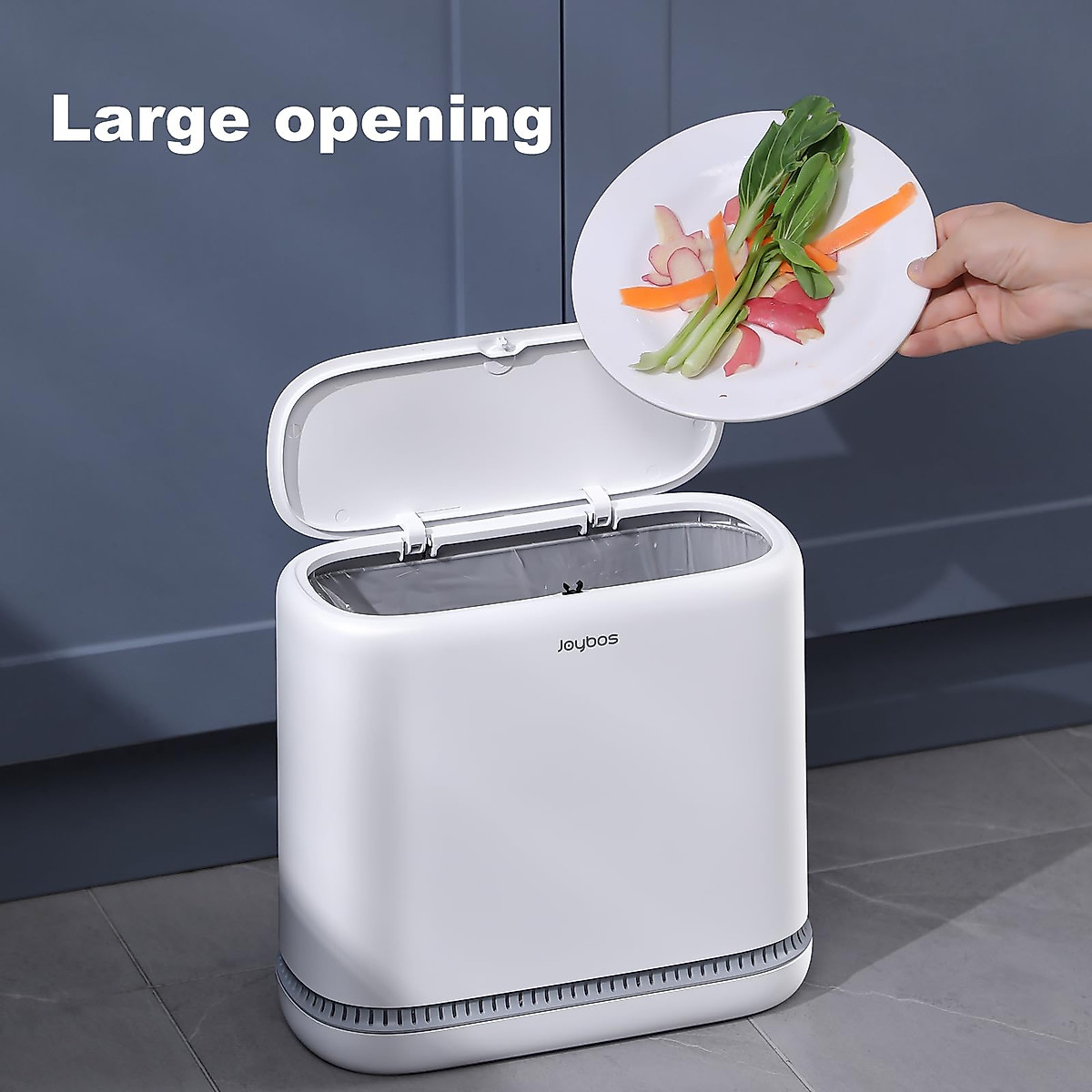 JOYBOS Bathroom Trash Cans with Lids|Small Office Garbage Cans with Automatic Lid|Motion Sensor Waterproof Trash Bin for Bedroom| 4 Gallon Plastic Narrow Wastebasket for Toilet, RV, White