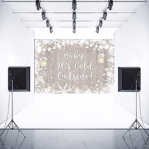 Aperturee It's Cold Outside Baby Shower Backdrop 7x5ft Winter Wonderland Christmas Xmas Rustic Wood Floor Festival Snowfall Snowflake Photography Background Party Decorations Banner Photo Booth