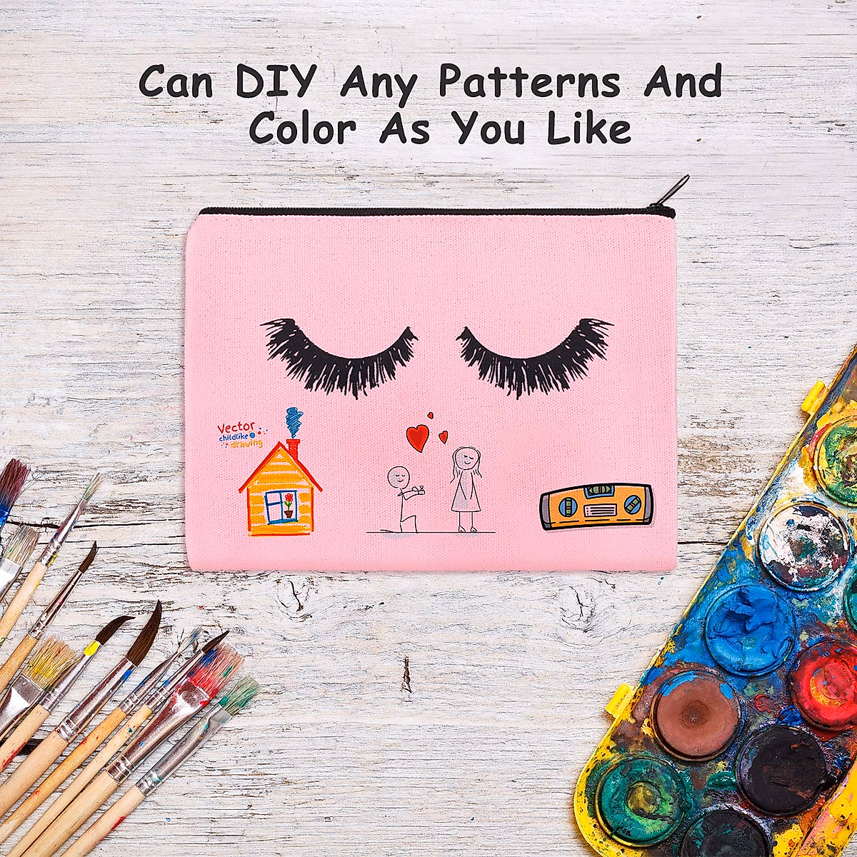 18 Pieces Eyelash Cosmetic Bags Canvas Lash Makeup Bag Travel Make up Pouches Toiletry Bag with Zipper for Women and girls (M, Pink)