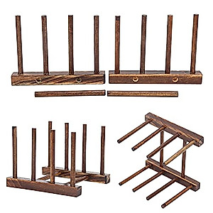 Wooden Dish Plates Holder Wood Dish Rack 4/6 Column for Dish Plate Bowl Cup Home Storage Cabinet(4.9 x 5.5 x 4.1in)