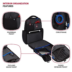 SwissGear Gaming Laptop Backpack with Charger Port (USB), Blue/Black