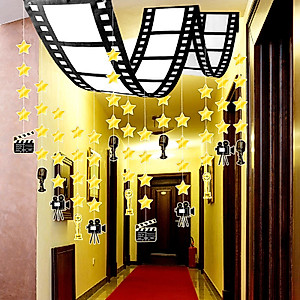Ctosree Movie Party Decorations Bulk 12 ft Filmstrip Banner Ceiling Decor Movie Night Decorations Kit with 24 Pcs Movie Showing Banner for Party Bridal Shower Birthday Party Supplies(Movie)