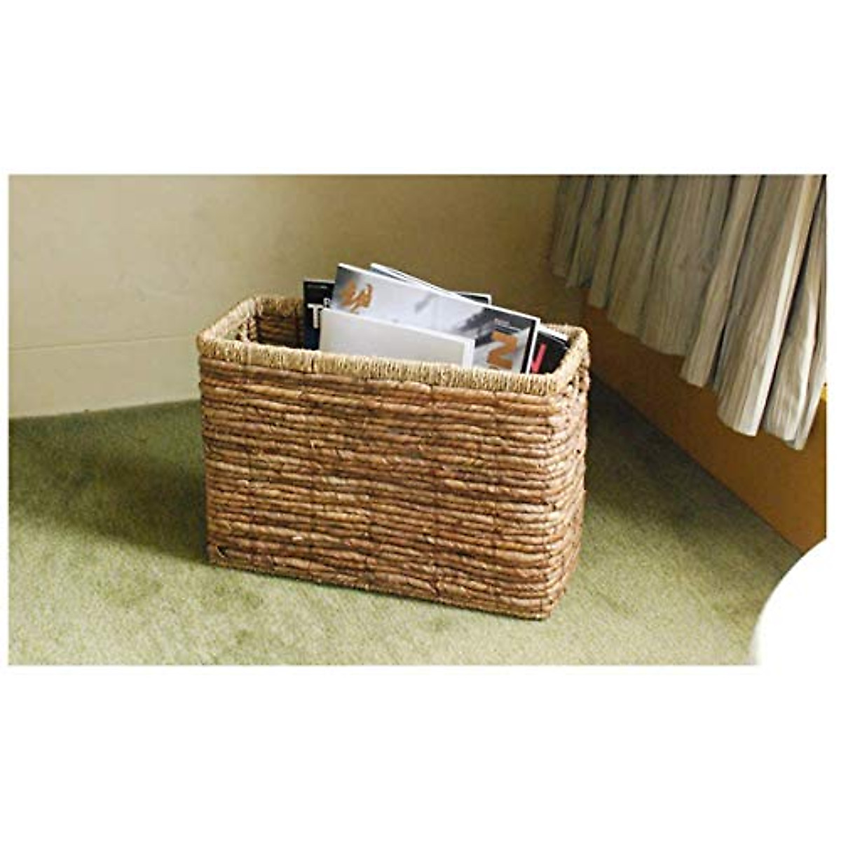 KXA Straw Magazine Basket Storage Basket Magazine Basket Rectangular Storage Basket Vintage Chinese Finishing Basket 26 38 15cm