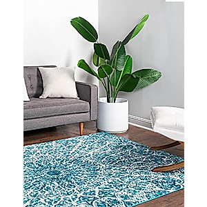 Rugs.com Monte Carlo Collection Rug – 6' x 9' Turquoise Medium Rug Perfect for Living Rooms, Large Dining Rooms, Open Floorplans