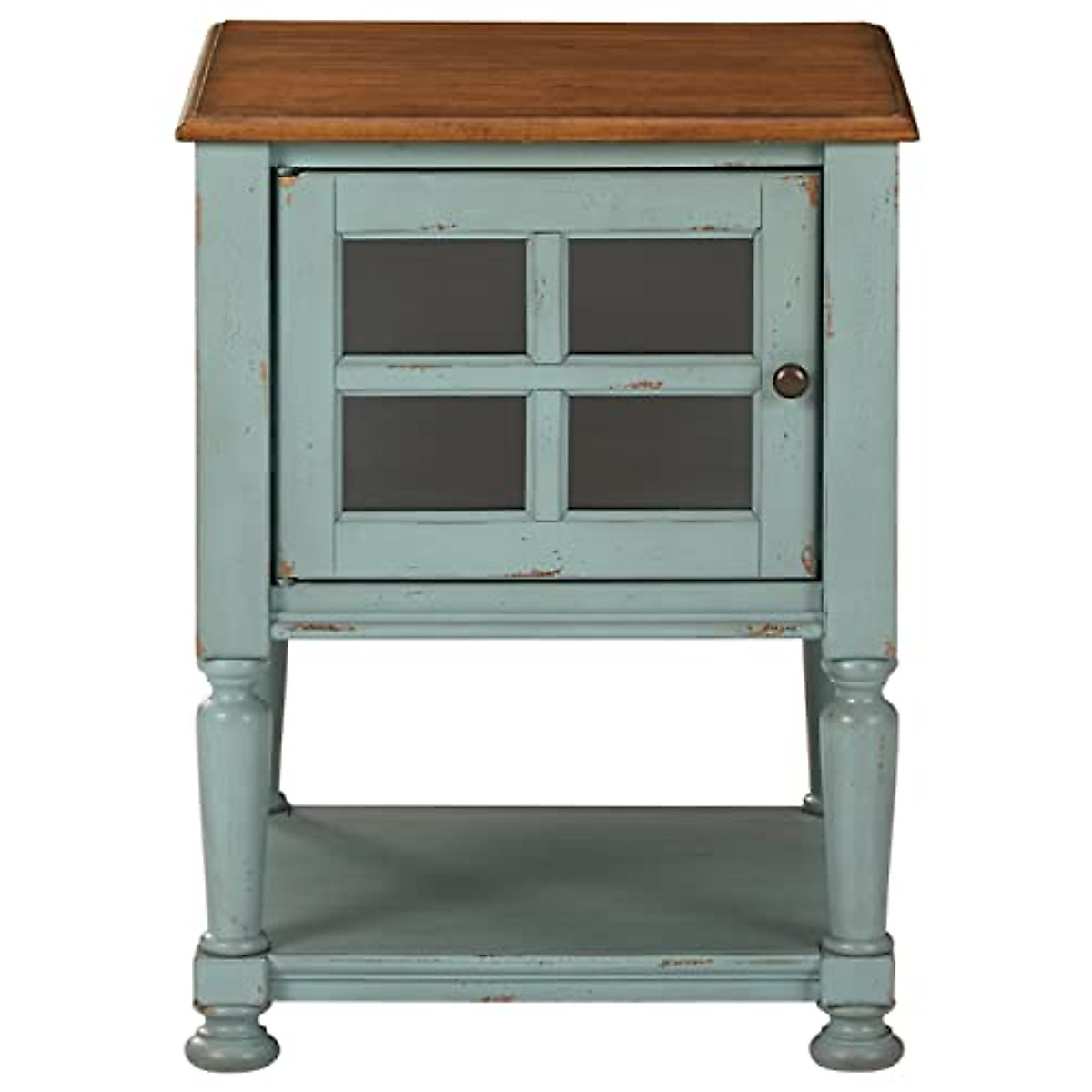 Signature Design by Ashley Mirimyn Farmhouse Accent Cabinet End Table, Teal & Brown