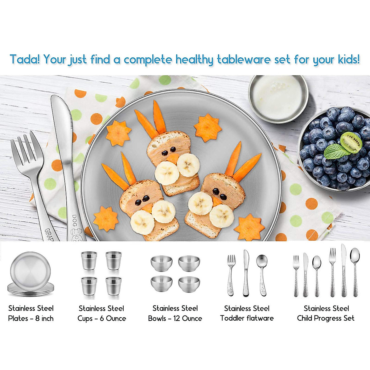 12 Piece Kids Utensils Silverware Set, E-far Stainless Steel Hammered Toddler Cutlery Child Flatware Progress Set, Small Adult Diet Tableware Include Fork Spoon Knife, Mirror Finished, Dishwasher Safe