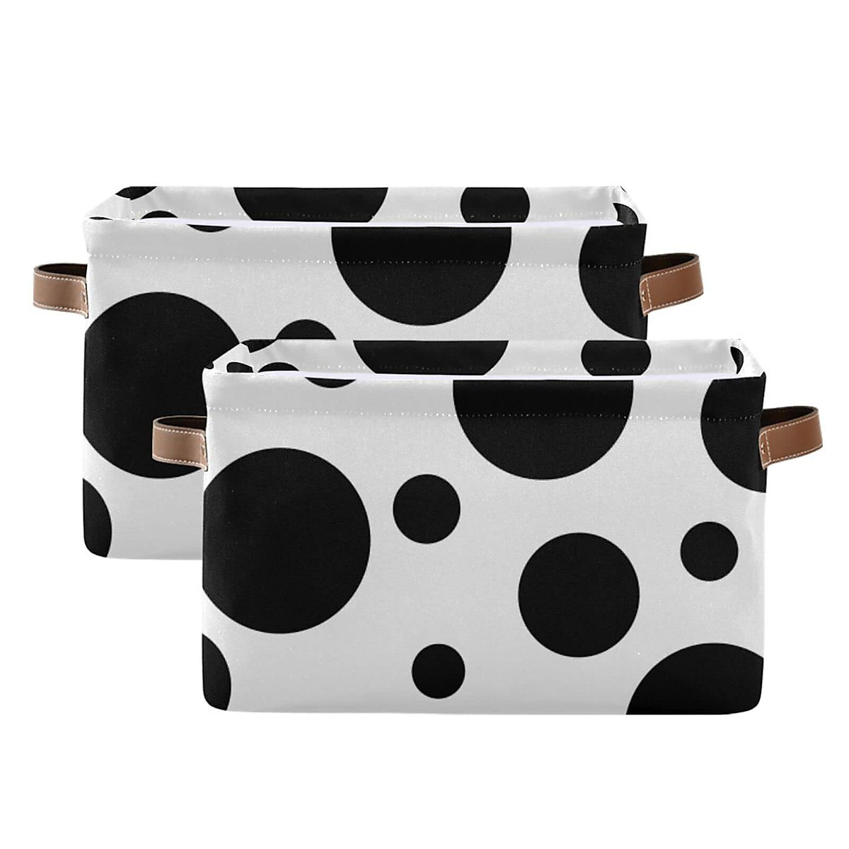 Kigai Black and White Polka Dot Storage Basket, Foldable Canvas Cube Storage Bin with Handles for Home Office Closet, 1pcs
