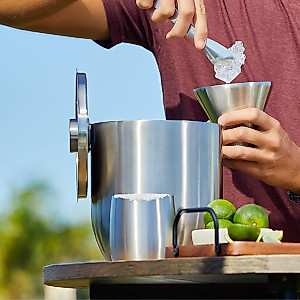 SNOWFOX Premium Vacuum Insulated Stainless Steel Ice Bucket with Lid/Tongs, Home Bar Accessories, Elegant Bartending Ice Buckets for Parties, Beautiful Outdoor Entertaining Supplies, 3L, Marble