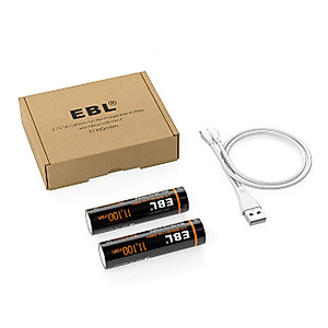 EBL 3.7V Li-ion Rechargeable Batteries 3000mAh 18J Rechargeable USB Lithium Battery for Flashlights, Headlamps, Doorbells, RC Cars (2 Pack)