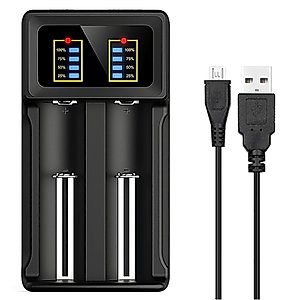 USB Battery Charger 2-Bay 5V 2A for Rechargeable Batteries 1.2V AA AAA 3.7V Li-ion 26650 18650 16340(RCR123) Capacity Display (Not Battery)