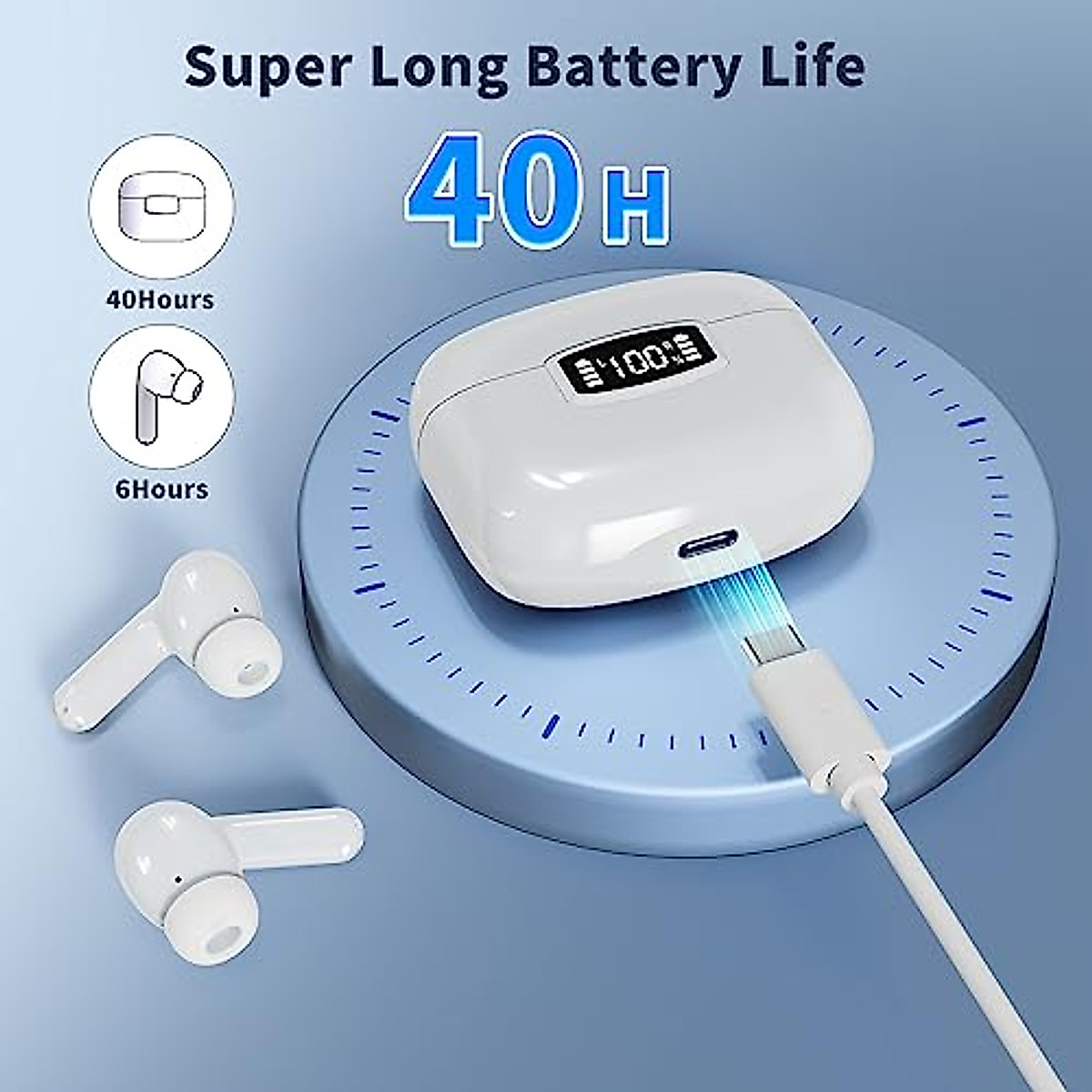 Wireless Earbuds,Bluetooth 5.3 Headphones Build in Noise Cancelling, Bluetooth Earbuds With LED Power Display, Hi-Fi Stereo, Touch Control, Waterproof/Sweatproof Wireless Headphones for iOS/Android