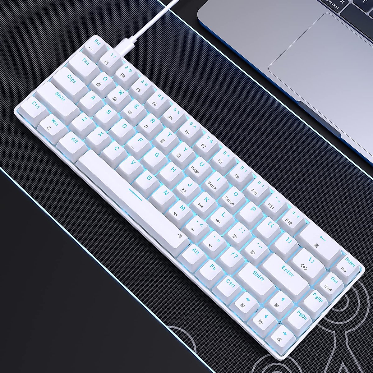 DIERYA T68SE Mechanical Gaming Keyboard, LED-Backlit Wired Keyboard, Ultra-Compact Mini 68-Key White Keyboard with Brown Switches, Anti-Ghosting Keys, for Windows Laptops and PC Gamers
