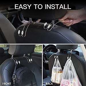 Guoord 【2024 Upgraded】 Car Headrest Hook Decorations, 2 Pcs Bling Purse Hook Hangers, Stainless Hooks Car Hangers and Durable Backseat Holder, Storage Universal for SUV Truck Vehicle(White)
