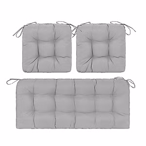 Outdoor Wicker Patio Furniture Cushions 3 Piece Set Tufted Waterproof Settee Cushion All-Weather Durable Fluffy Wicker Chair Pads Single Piping with Ties Garden Loveseat Chair Pillow (44x19x5, Gray)