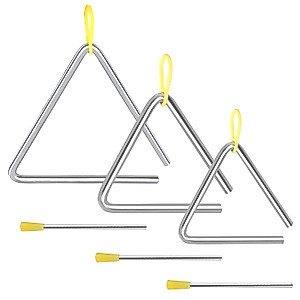 EASTROCK Triangle Instrument 3 Packs 4 5 6 Inch Percussion Instrument Set Hand Percussion Triangles with Striker