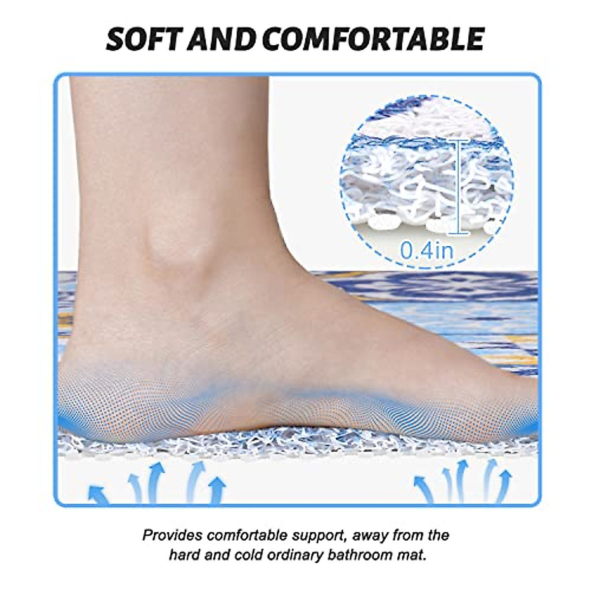 Shower Mat Non-Slip, 24x 24 Inch Square, Soft Comfort Bath Mats with Drainage Holes, PVC Loofah Massage Bathmat for Shower, Tub, Bathroom, Wet Areas, Quick Drying