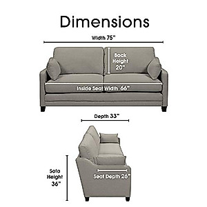 Serta Carmina Contemporary Upholstered 75" Living Room Sofa, Modern Couch for Two or Three, High Plush Seat Cushions and Back Pillows, Easy Assembly, Gray