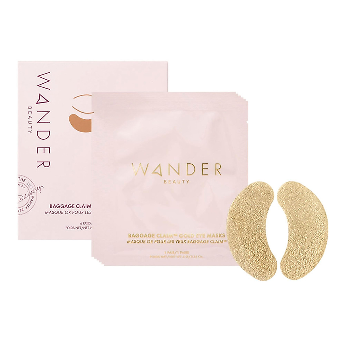 Wander Beauty Baggage Claim - Gold Foil Under Eye Patches For Dark Circles and Puffiness - Under Eye Mask Depuffs & Firms - Brightening Eye Mask for Under Eye Bags (6 Pairs)