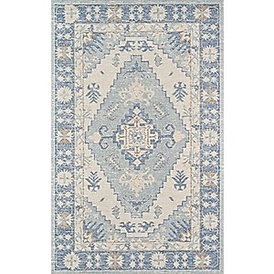 Momeni Anatolia Wool and Nylon Area Rug, 5'3" X 7'6", Blue