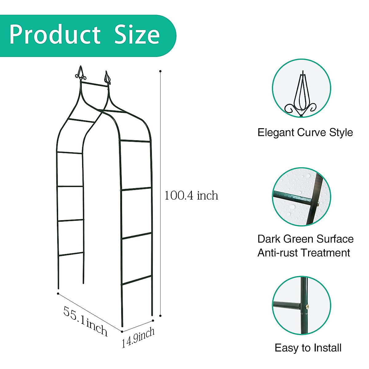 SCENDOR Garden Arch Trellis 8.4 Ft High x 4.6 Ft Wide, Dark Green Iron Arbor, Courtyard Arbor Trellis for Various Climbing Plants Rose, Outdoor Archway Wedding Ceremony Party