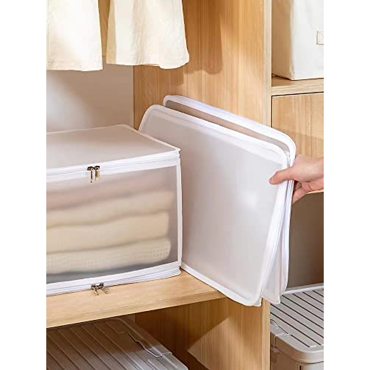 VBROS Foldable Transparent Storage Bin Reusable Stackable for Storing Clothes, Blankets, comforters, Sheets, Pillows and book storage (1 PCS) (20x12x12)
