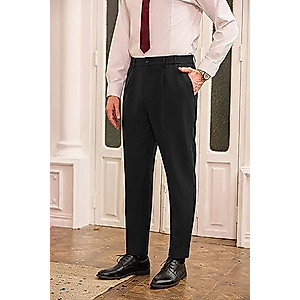 GRACE KARIN Men's Dress Pants Slim Fit Flat Front Business Pants with Pockets Black