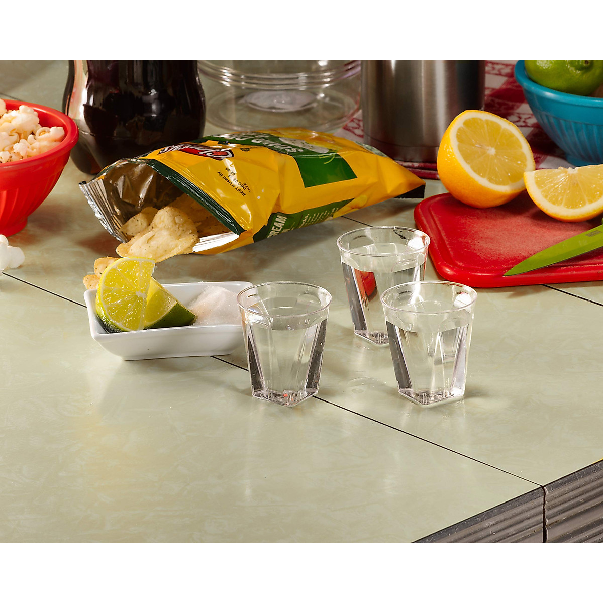 Crown Display Exquisite 2 Oz. Disposable Plastic Shot Glasses - Square Bottomed - (20) Party Shooter Glasses