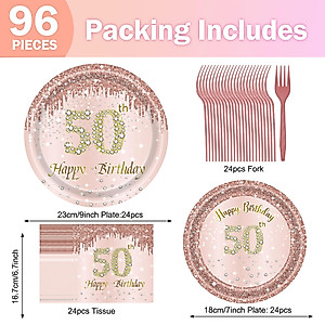 50th Birthday Decorations for Women, 96PCS 50th Birthday Plates and Napkins Rose Gold Plates Party Supplies Happy 50th Birthday Party Decorations for Women 50th Birthday Party Decorations Serves 24