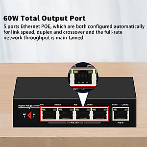 60W 4-Port Gigabit PoE Switch/Extender PoE Splitter Repeater, 10/100/1000Mbps, Supports IEEE 802.3af/at for Ethernet Extension, 6KV Lightning Protection, by CENTROPOWER