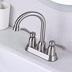 Bathroom Faucets, Bathroom Sink Faucet, 4 Inch 2 Handle Centerset Faucet for Bathroom Sink, Lead-Free, with Pop Up Drain Water Supply Lines - Brushed Nickel