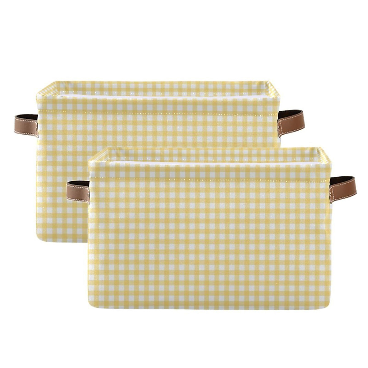 Storage Bin 2PCS Yellow Gingham Fabric Storage Baskets for Organizing Closet Shelf Nursery Toy Clothes Organizer with Handles