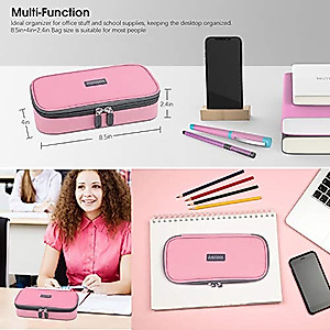 Aiscool Big Capacity Pencil Case Holder Canvas Bag Pen Organizer Pouch Stationery Box for School Supplies Office Stuff (Pink)