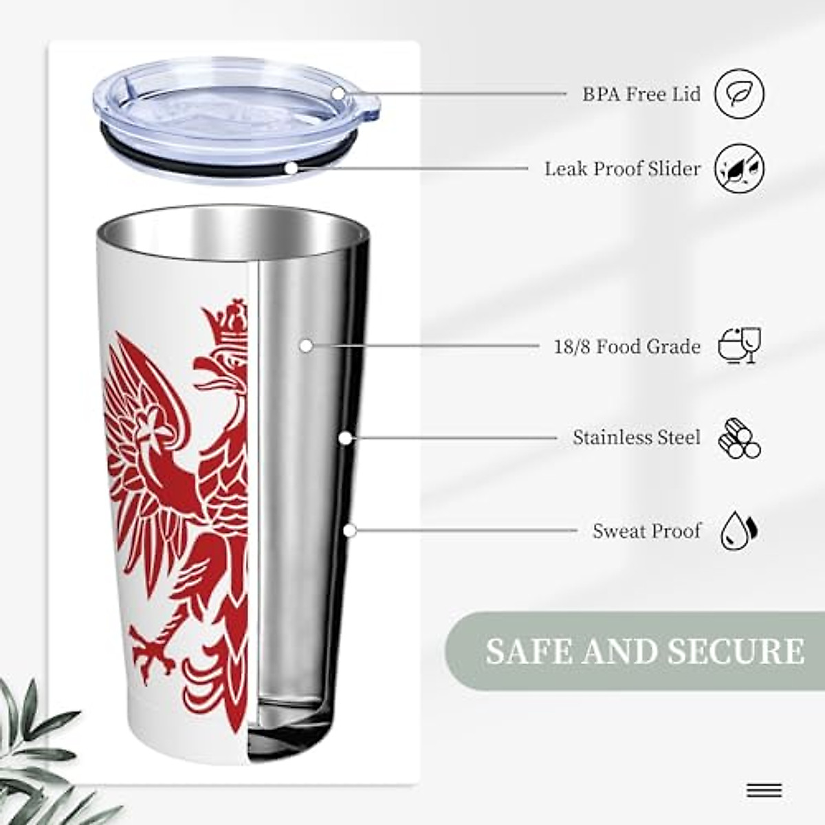 VKKOEWL Polish Flag Poland Polska Eagle Stainless Steel Insulated Tumbler 20 Oz Travel Water Bottle Coffee Mug Drink Cup With Lid Straw