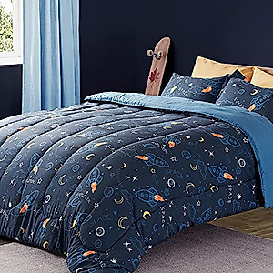 SLEEP ZONE Kids Twin Bedding Comforter Set - Super Cute & Soft Kids Bedding 5 Pieces Set with Comforter, Sheet, Pillowcase & Sham (Space Rocket)