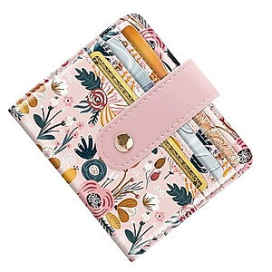 Slim Bifold Wallet RFID Credit Card Wallet Small Cute Card Holder for Women, Pink Flowers
