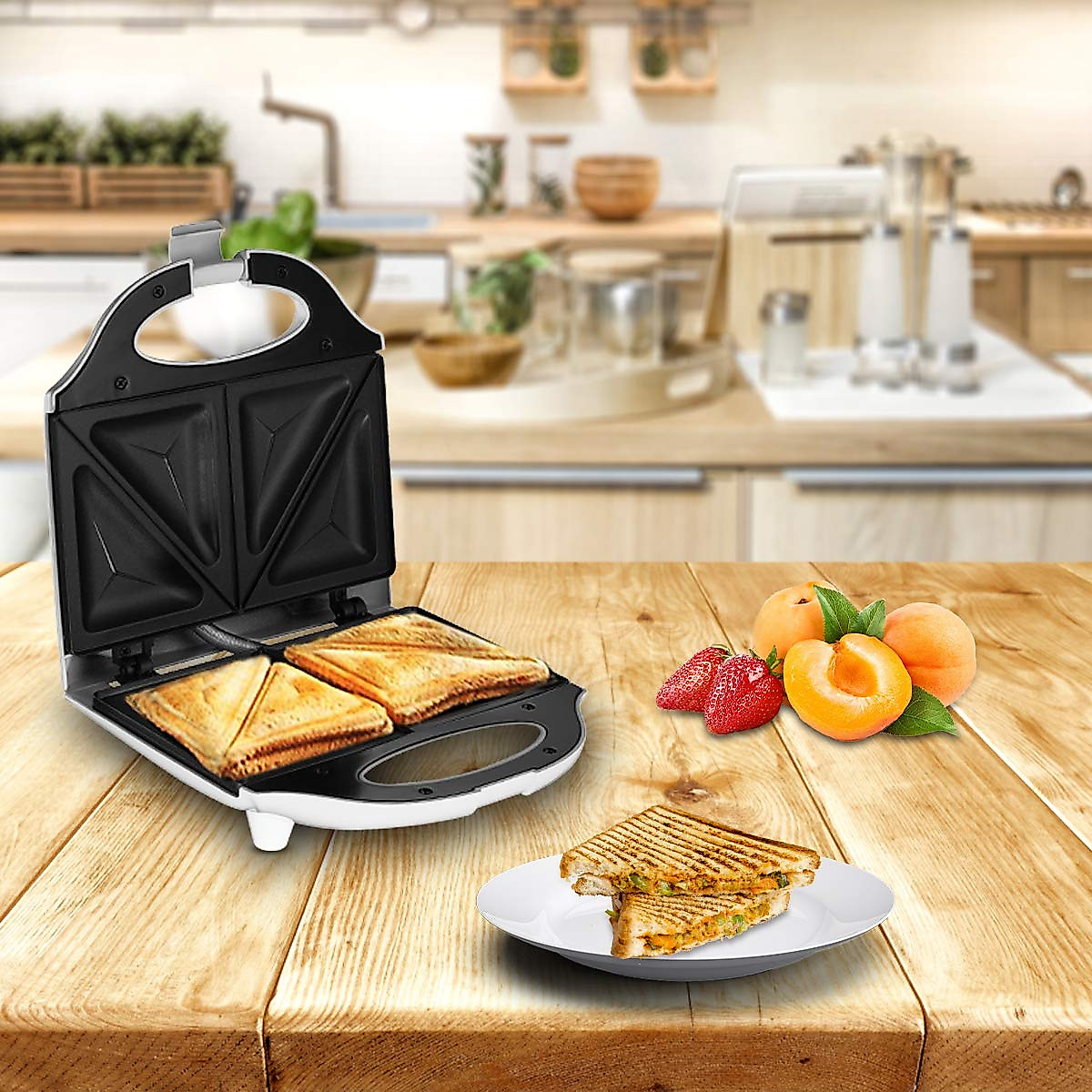 J-Jati Sandwich Maker, Panini Press + Electric Sandwich Maker Toasting, Grilling, Waffles, Omelettes, Breakfast, Lunch, dinner, Sandwich Toaster, white