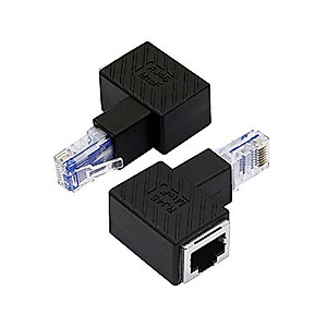 YACSEJAO Cat5e/Cat6 RJ45 Ethernet Adapter，2Pack 90 Degree Ethernet RJ45 / 8P8C Male to Female Right Angle Adapter Support Cat6 / Cat5e / Cat5 Standard LAN Cable（Down）