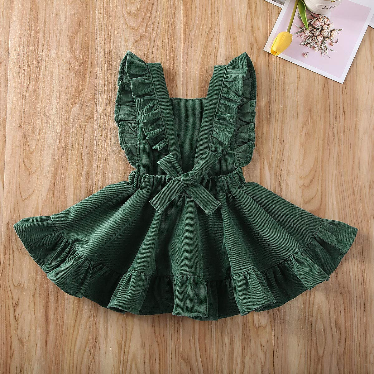 Karuedoo Baby Girls Velvet Suspender Skirt Infant Toddler Ruffled Casual Strap Sundress Summer Outfit Clothes (12-24M, Green 2(Velvet))