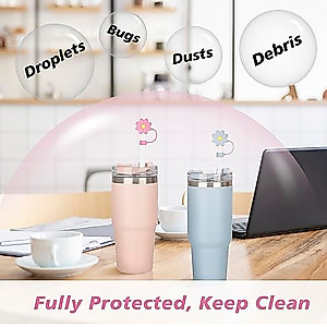 [12 Pack] Straw Cover Cap 10MM for Stanley Cup Adventure Quencher 40oz, Reusable Silicone Stopper tips for Stanley Tumbler 30oz, 20oz,12oz Accessories, Fits 10mm/0.4 inch Drinking Straws (Flowers)