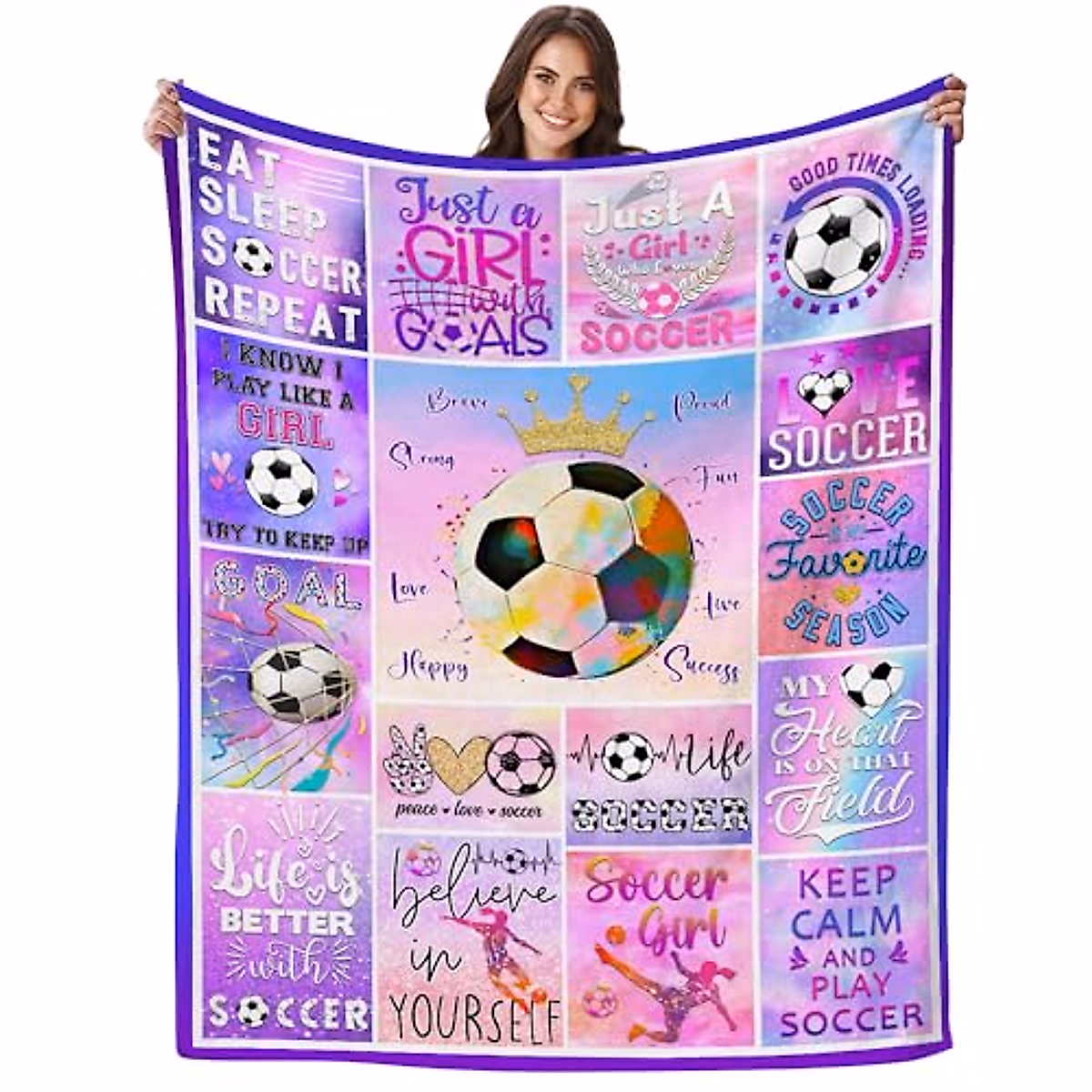 Soccer Blanket Ultra Soft Flannel Soccer Throw Blanket Soccer Gifts for Girls Women Soccer Team Soccer Lover Gifts for Kids Teens Adults 50"x40"