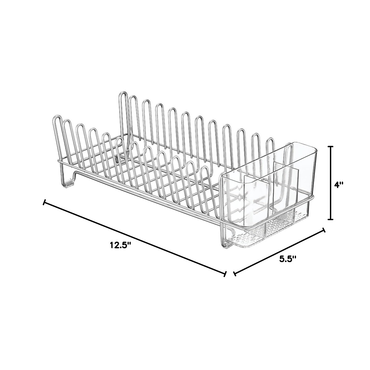 mDesign Steel Compact Modern Dish Drying Rack with Removable Cutlery Tray, Caddy - Dish Drainer, Dish Rack for Kitchen Counter, Sink - Holds Dishes, Utensil, Board - Concerto Collection - Chrome/Clear