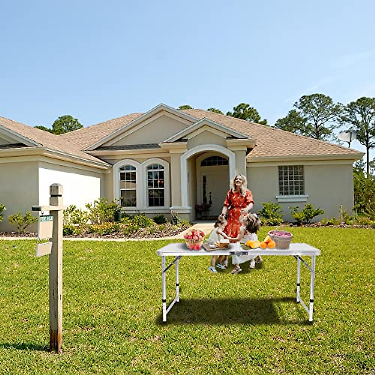 Moosinily Folding Camping Table, 4 Ft Aluminum Folding Table, Picnic tablee with Handle, Adjustable Portable Camp Table for Picnic, BBQ, Party, Beach/White