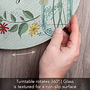 CounterArt Blooming Thoughts 4mm Heat Tolerant Tempered Glass Lazy Susan Turntable 13" Diameter Cake Plate Condiment Caddy Pizza Server