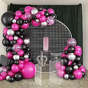 Pink Black Balloon Garland,BTZO Balloons Arch Kit With Metallic Silver Pink Confetti Balloons,Black and Pink Balloons for Birthday Wedding Baby Shower Engagement Party Decorations