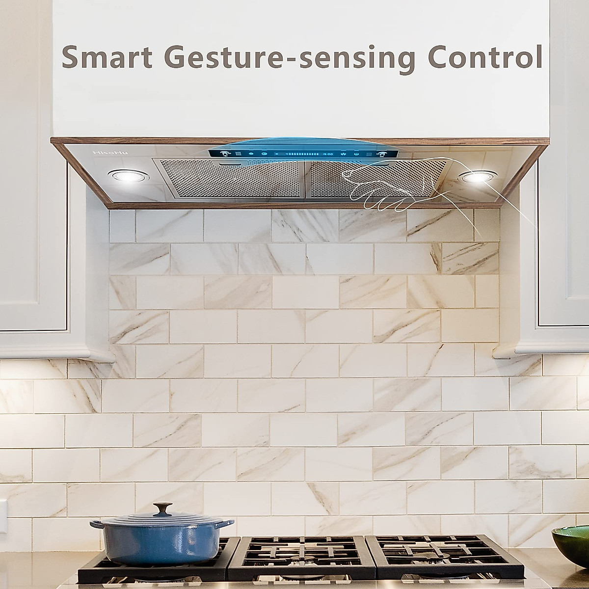 30 inch Built-in/Insert Range Hood 900 CFM,Hisohu Ducted/Ductless Stainless Steel Kitchen Vent Hood with 4 Speed Gesture Sensing&Touch Control Panel, 2 Pcs Baffle Filters and 2 Pcs Carbon Filters