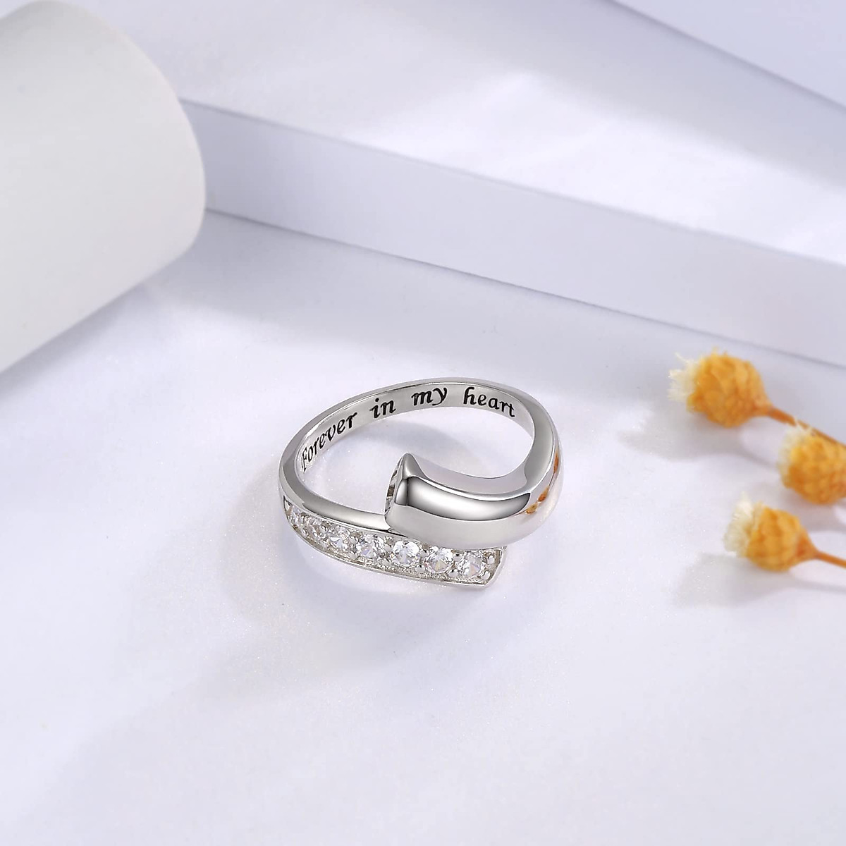 Sterling Silver Urn Ring for Ashes: Women Cubic Zirconia Ash Ring Memorial Cremation Jewelry Bereavement Keepsakes Gift for Loss of a Loved One (Size 6)