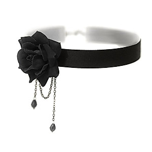 Elegant Retro Rose Flower Collarbone Chain Clavicle Necklace Gothic Lolita Black Lace Collar Choker Ornament Wedding Halloween Accessories (Black)
