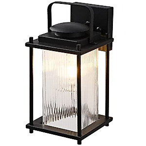 GAAZIE Outdoor Wall Lantern,Exterior Waterproof Light Fixtures,Black Porch Light with Striped Glass,13''H Outdoor Light Fixtures for Garage Front Porch and Patio 1 Pack Bulb Not Included