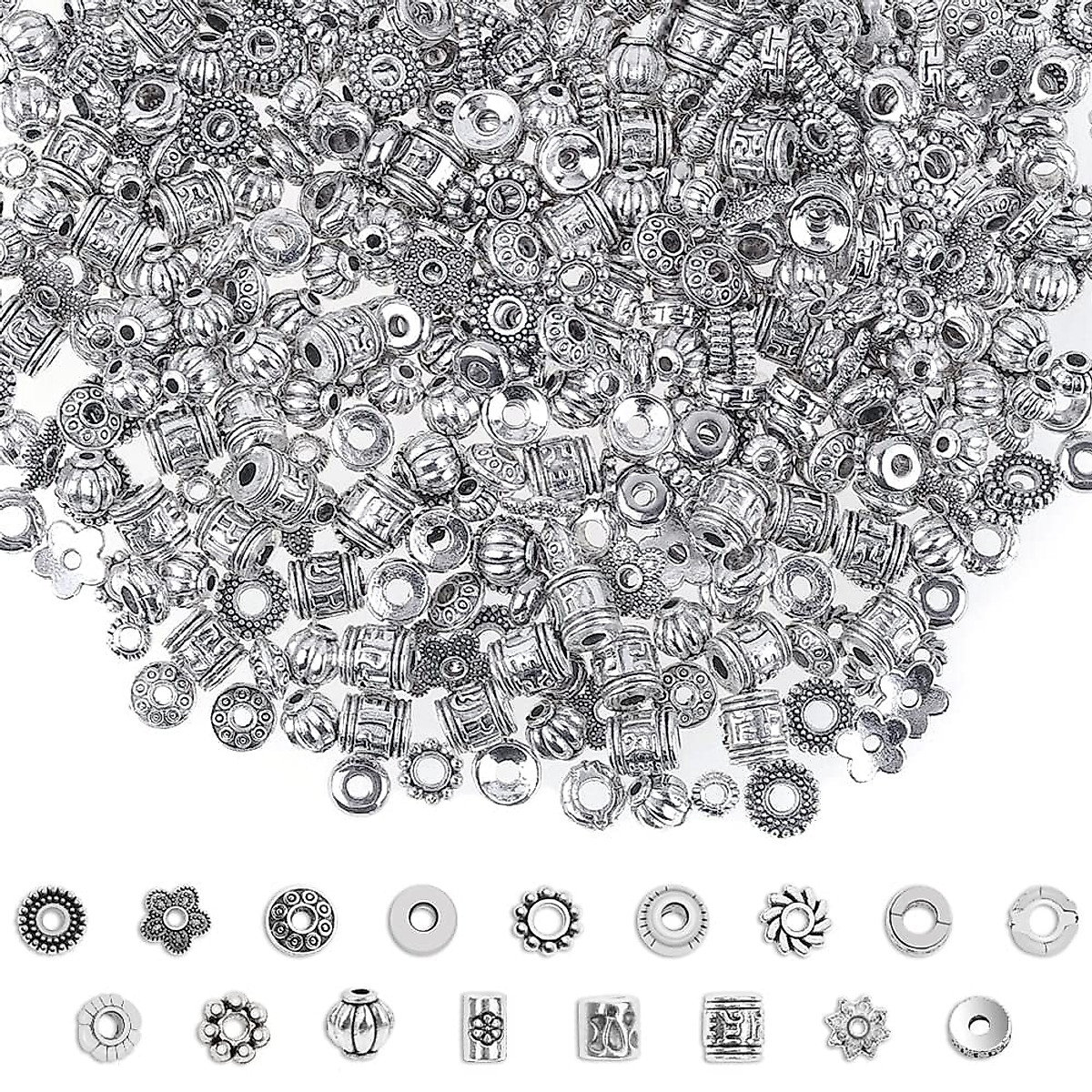 Cridoz Metal Spacer Beads for Making Bracelet, Necklace, Jewelry Making and Findings Accessories, 900Pcs, Silver